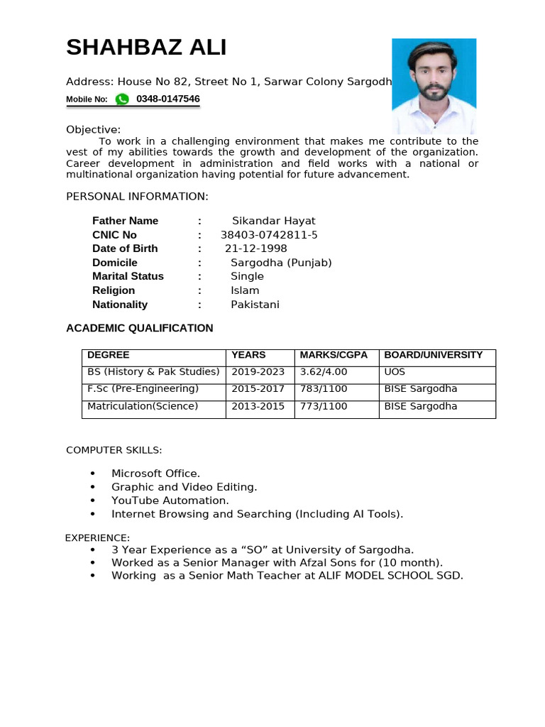 Shahbaz ALi CV | PDF
