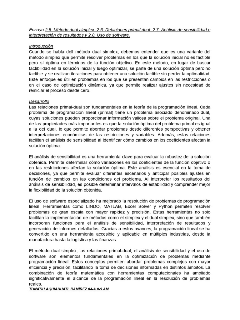 ENSAYO UNIDAD 2 IO PARTE 2 | PDF | Programación lineal | Optimización Matemática