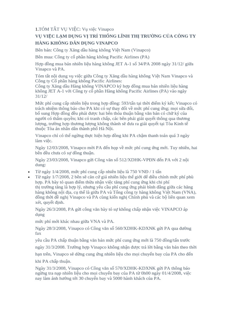 Vụ Việc Lạm Dụng Vị Trí Thống Lĩnh Thị Trường Của Công Ty Hàng Không ...