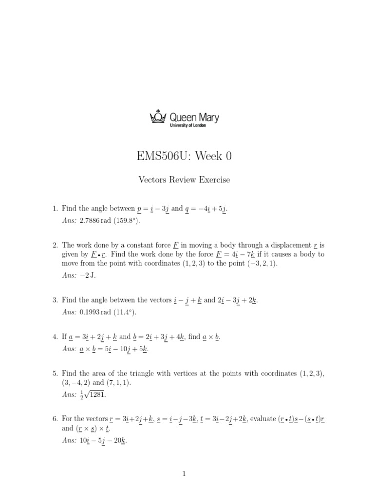 Vectors Review Exercise | PDF