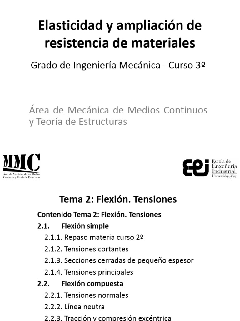 Flexión - Tensiones-Primera - Lección | PDF | Doblar | Esfuerzo cortante