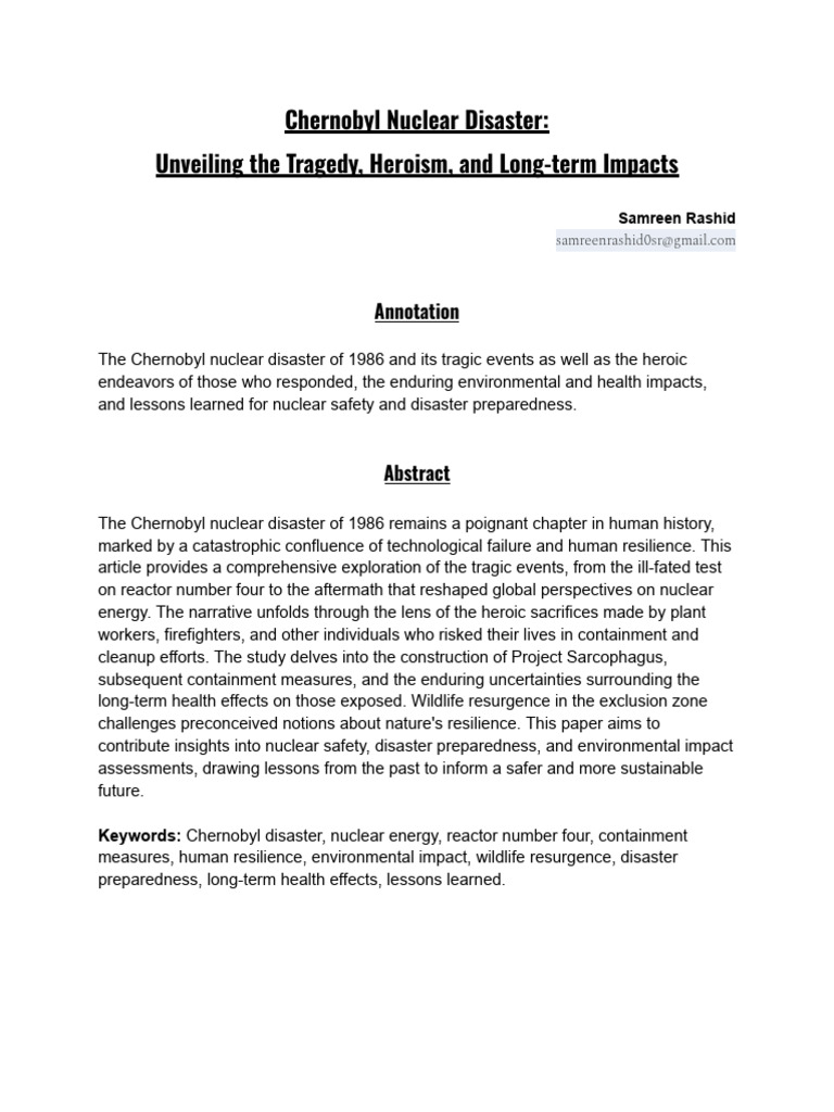 Chernobyl Nuclear Disaster - Samreen Rashid 14-B | PDF | Chernobyl Disaster | Nuclear And ...