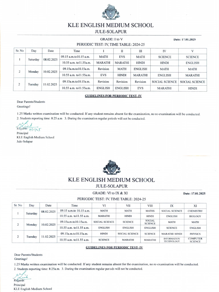 PT - Iv Time Table, Grade - I To Ix & Xi | PDF