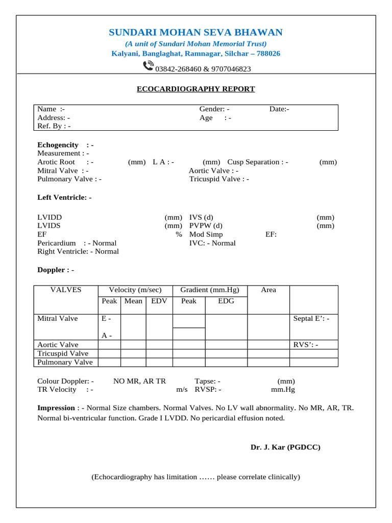 Ecocardiography Report Format (SMSB) | PDF