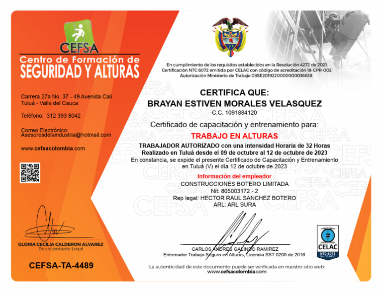 Brayan Estiven Morales Velasquez Certifica Que:: Certificado de ...