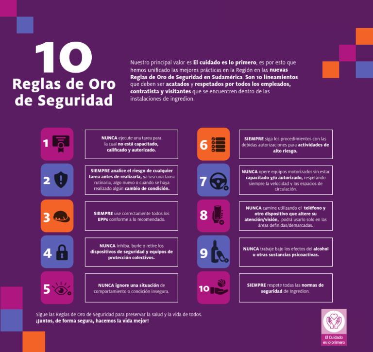 10 Reglas de Oro de Seguridad en Ingredion | PDF
