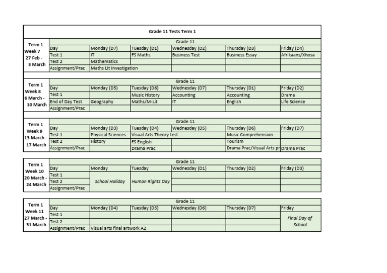 Grade 11 Term 1 Test Schedule | PDF | Chess | Chess Openings