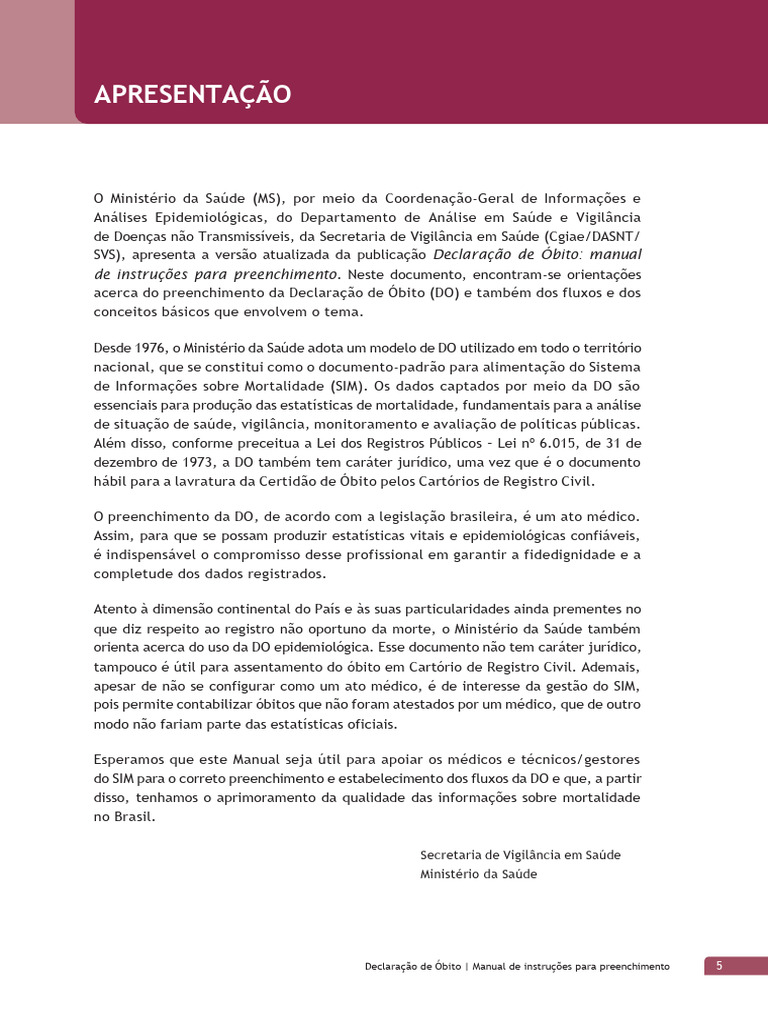 Declaracao de Obito Manual - Instrucoes - Preenchimento1 | PDF ...