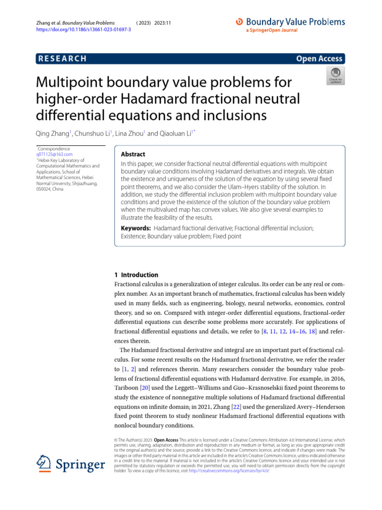 Multipoint Boundary Value Problems For Higher-Order Hadamard Fractional Neutral Differential ...