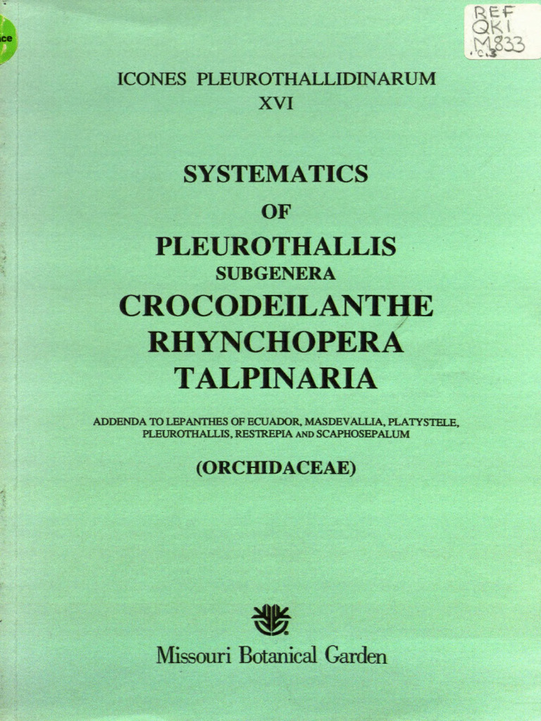 Orchidaceae Sistemática de Pleurothallis Subgenera Crocodeilanthe ...