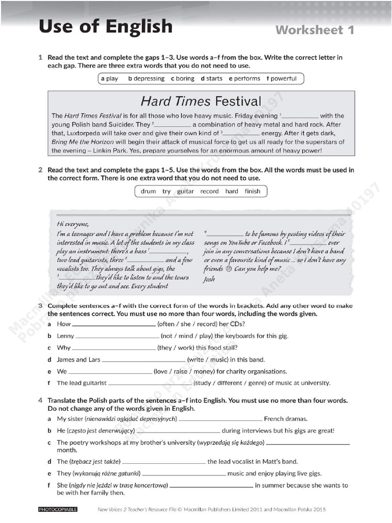 New Voices 2 TRF Unit 1 Use of English Worksheet | PDF