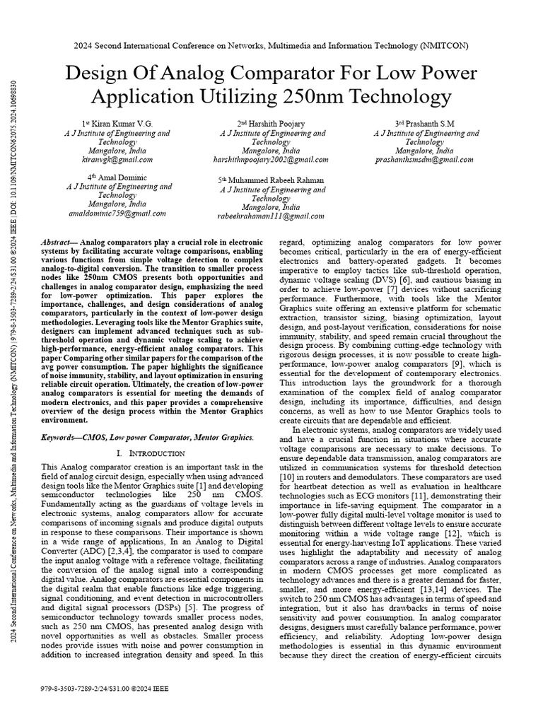 Low-Power Analog Comparator Design | PDF | Amplifier | Cmos