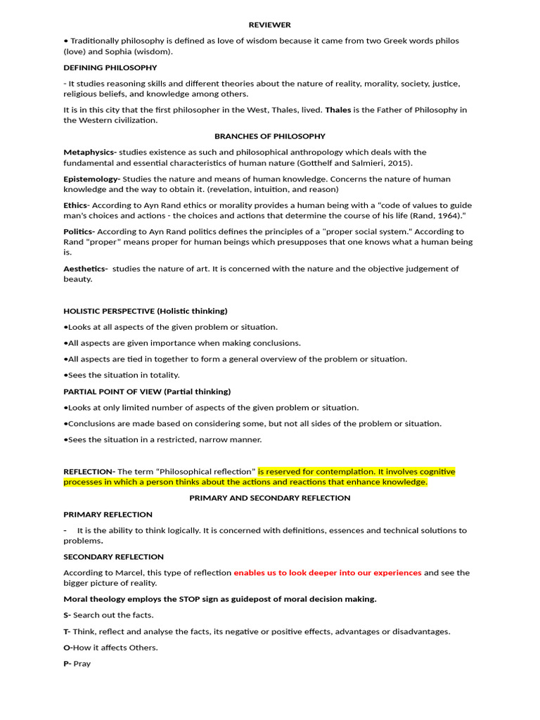 REVIEWER in Philosophy 1st Quarter | PDF | Knowledge | Truth