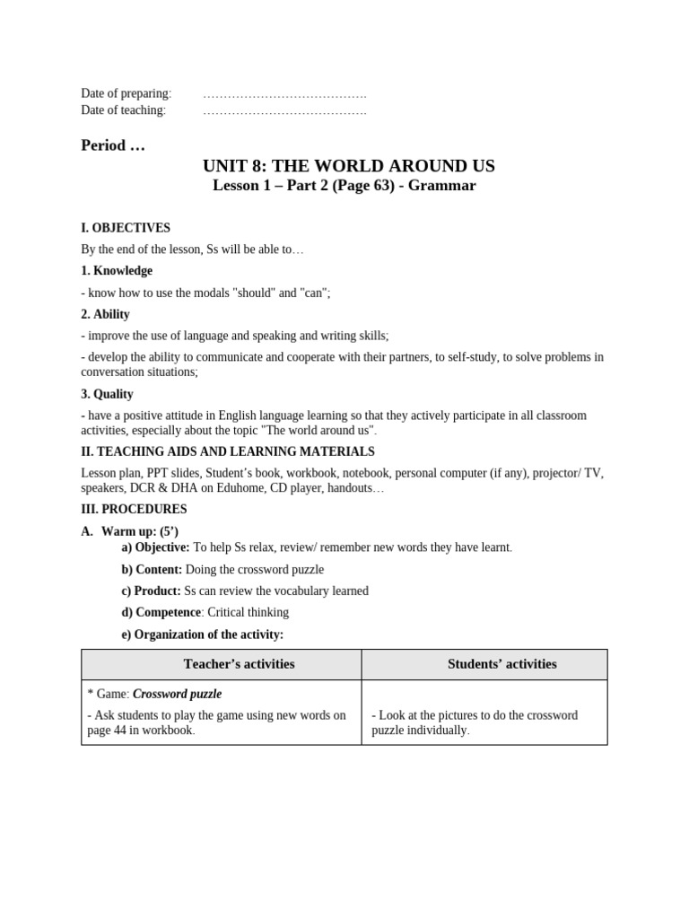 Unit 8 - Lesson 1 - Part 2 - Grammar | PDF | Linguistics | Cognitive ...