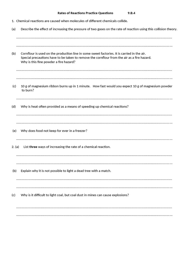 9.B.4 Rates of Reaction Practice Questions | PDF | Magnesium | Reaction ...