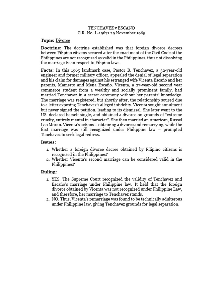 Tenchavez V Escano | PDF