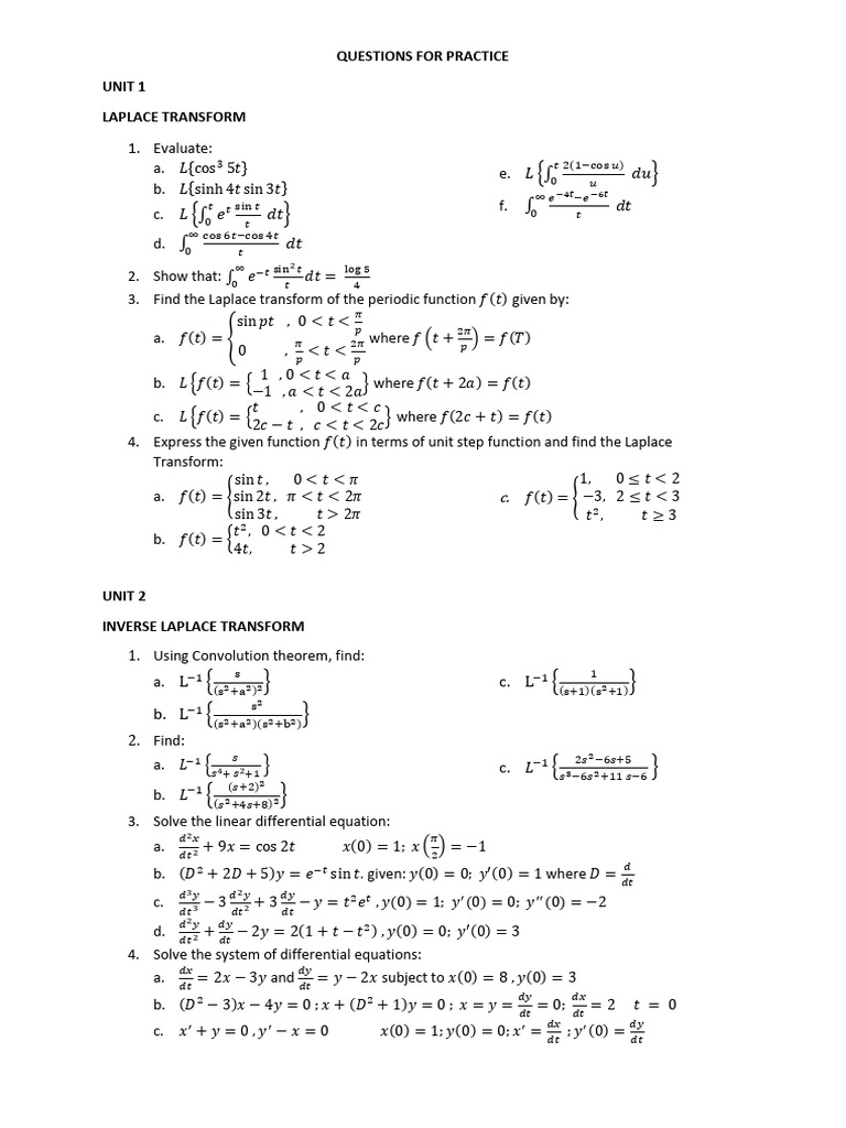 Question Bank M-III For Practice | PDF | Mathematical Analysis ...