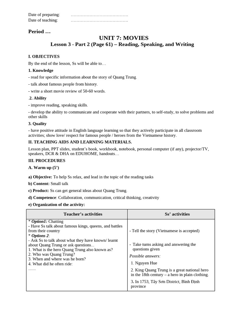 UNIT 7 - LESSON 3 - PART 2 - Reading - Speaking - Writing1 | PDF | Learning | Human Communication