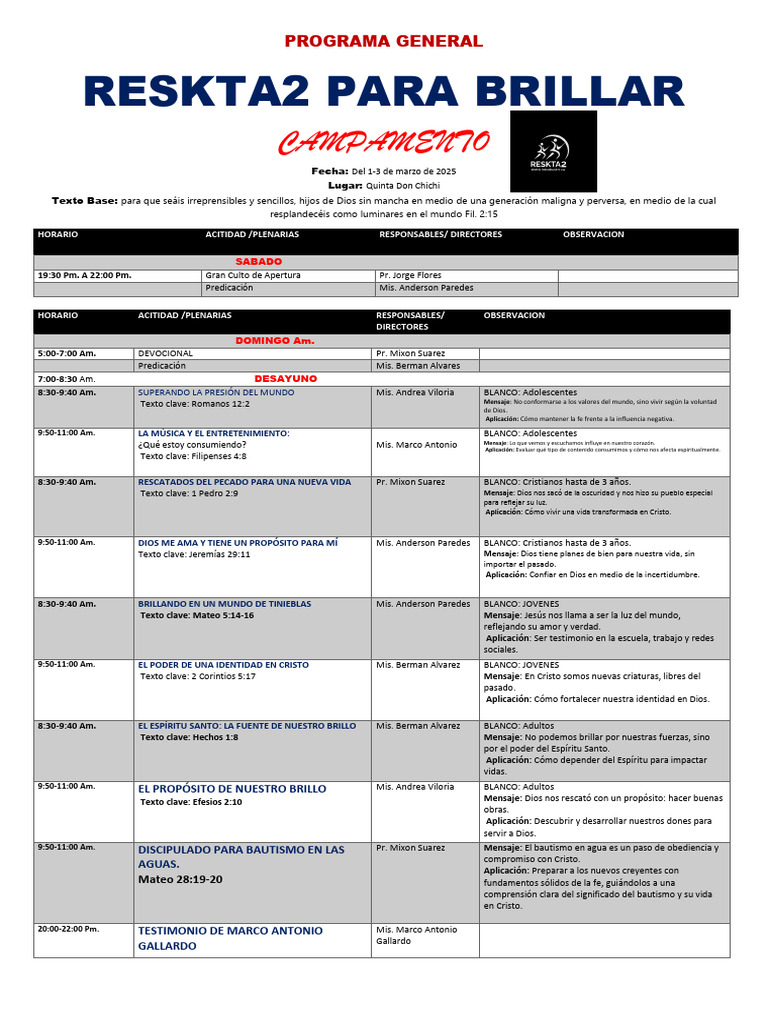 RESKTA2 PARA BRILLAR PROGRAMA 2025 | PDF | Cristo (título) | Religiones ...