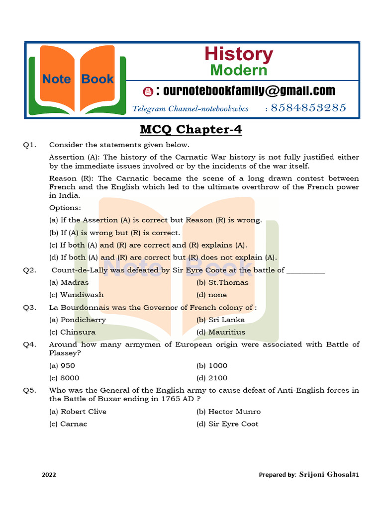 MCQ Chapter-4 | PDF | Colonial India | Military Of British India