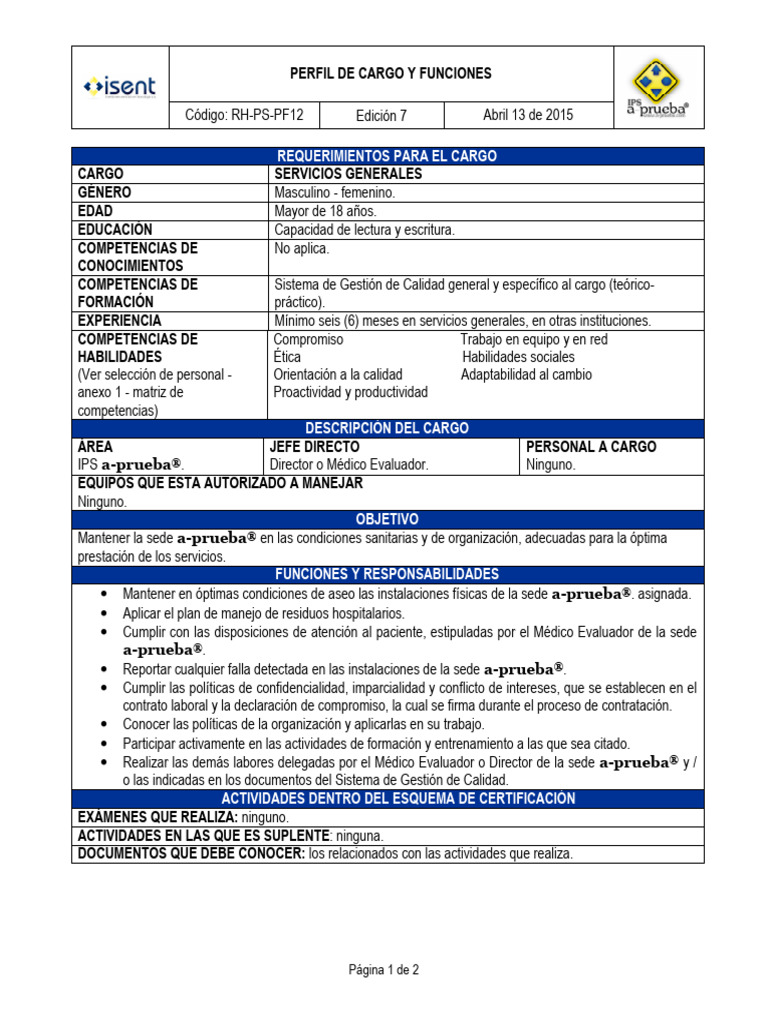 RH-PS-PF12 Ed 7 SERV GRALES | PDF | Gestión de recursos humanos