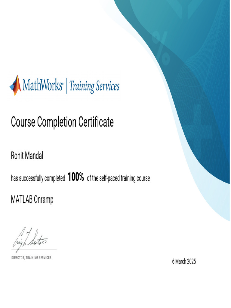 MATLAB Onramp Certificate | PDF