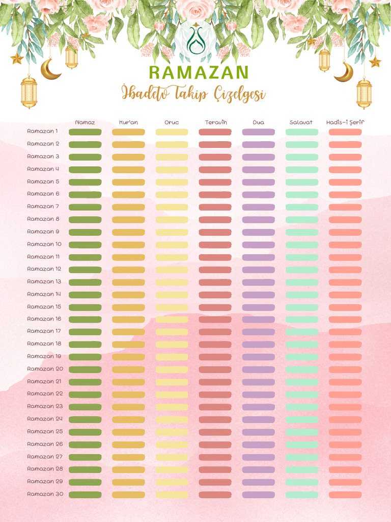 Ramazan İbadet Takip Çizelgesi (Islami - Etkinlik) | PDF