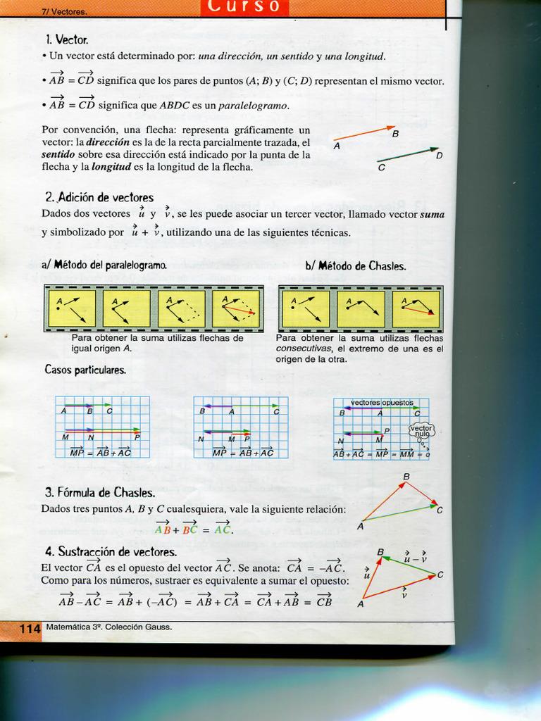 Resumen Vectores. Libro Colección Gauss | PDF