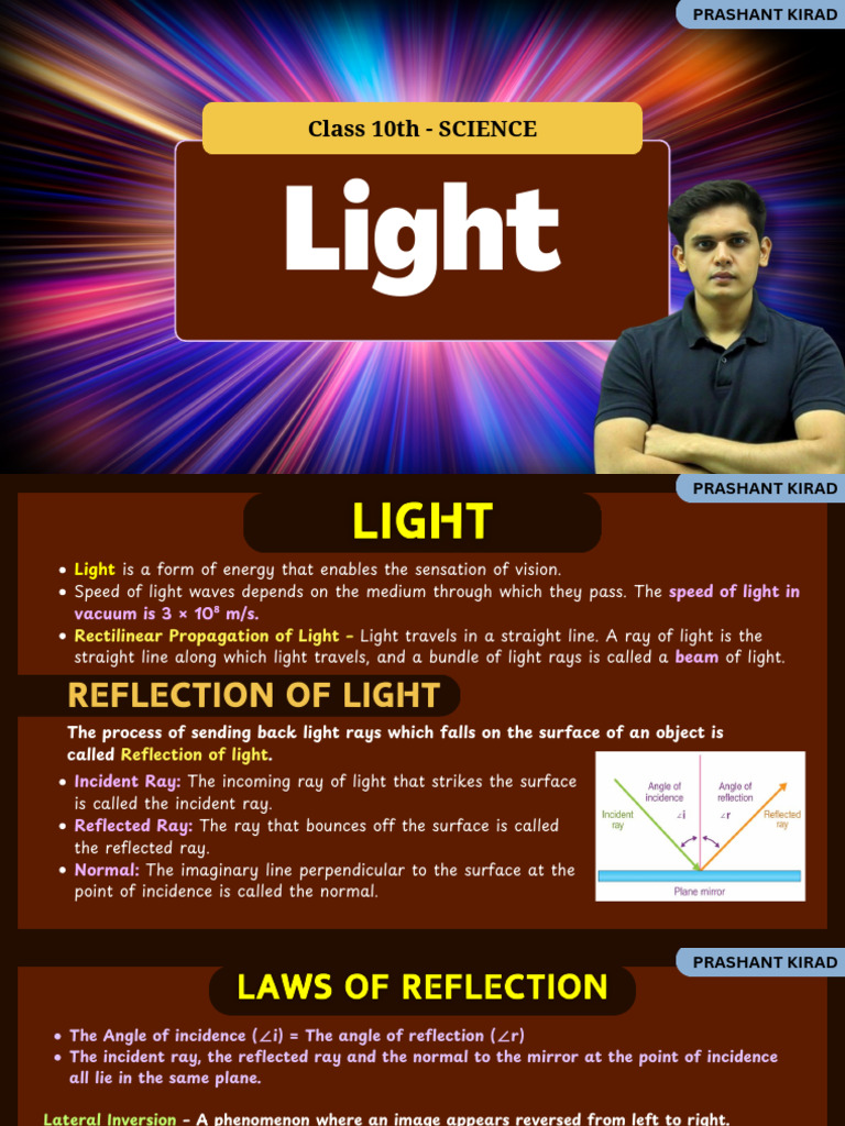 LIGHT Notes by Prashant Kirad | PDF | Mirror | Refraction