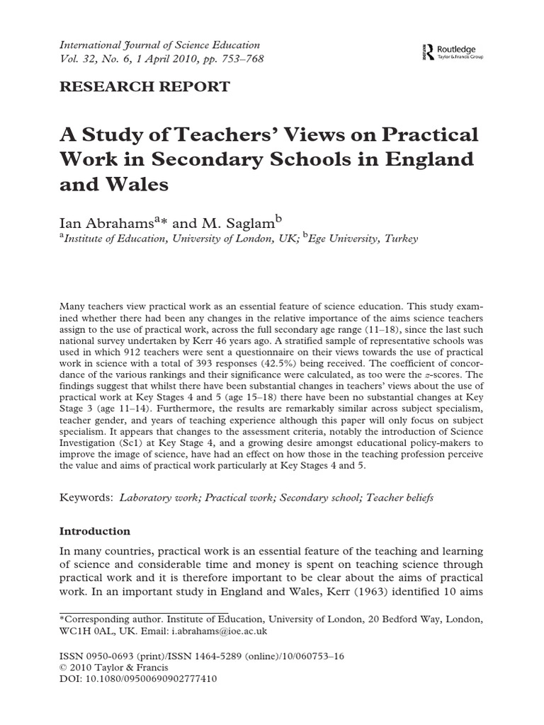 Abrahams & Saglam 2010 | PDF | Standard Score | Teachers