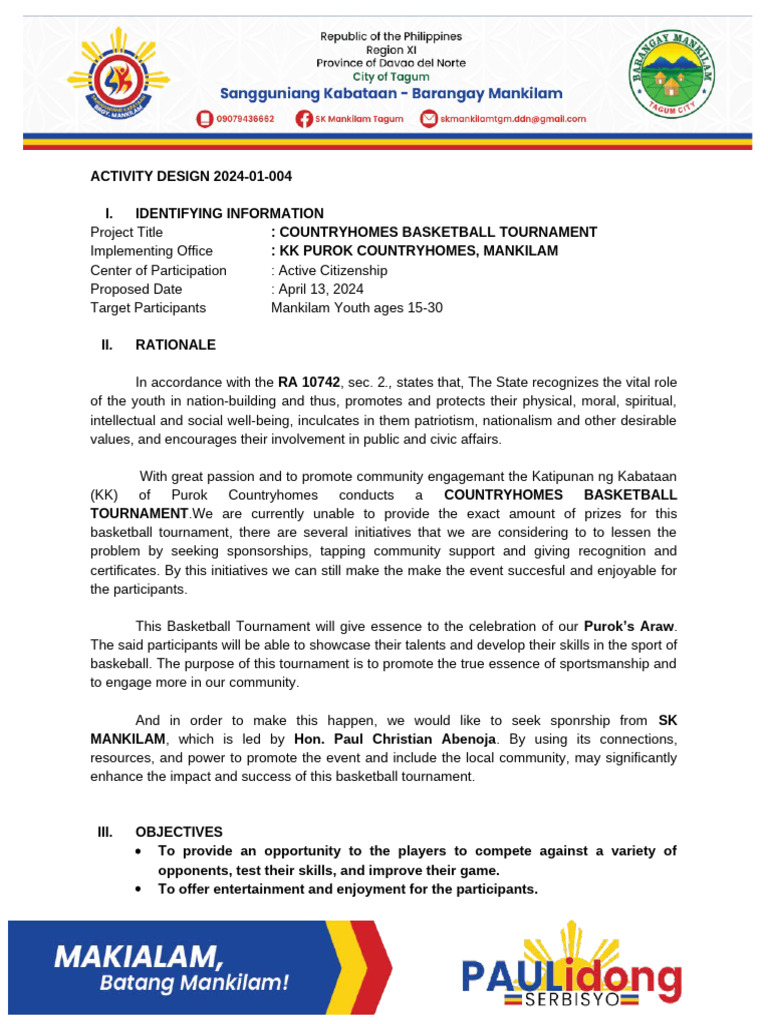 KK Purok Countryhomes Activity Design | PDF