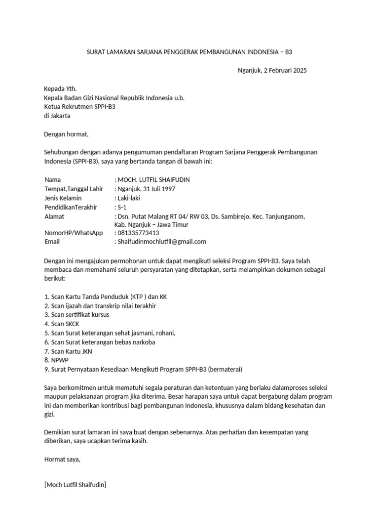 SURAT LAMARAN SPPI | PDF