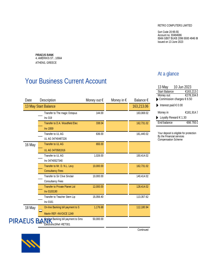 Piraeus Bank Business Statement Word and PDF Template | PDF | Private ...
