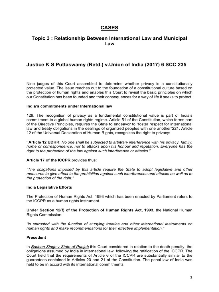 Topic 3 Relationship Between International Law and Municipal Law | PDF | Human Rights ...