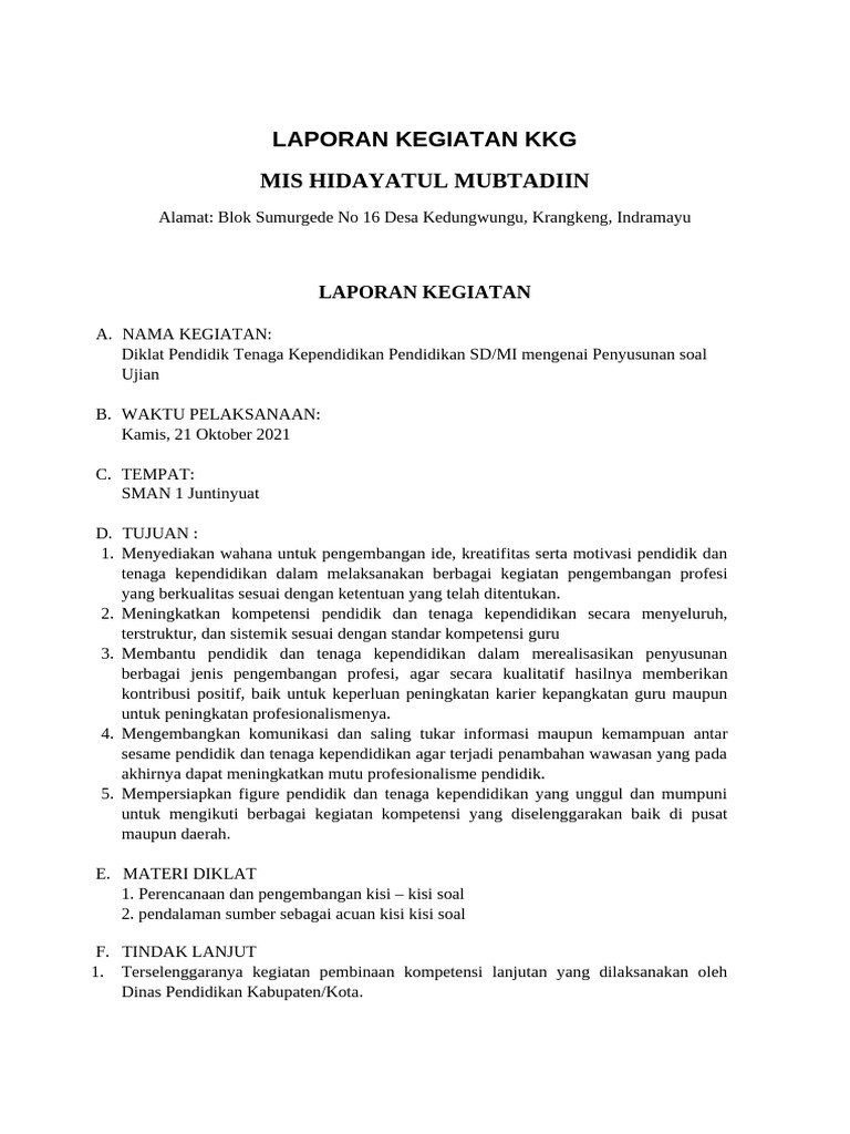 LAPORAN KEGIATAN KKG | PDF