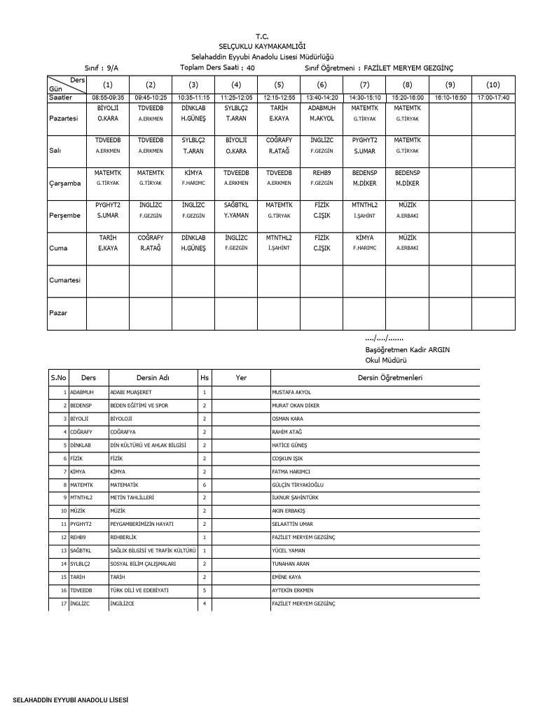 Sinif Programi 2023 2024 | PDF