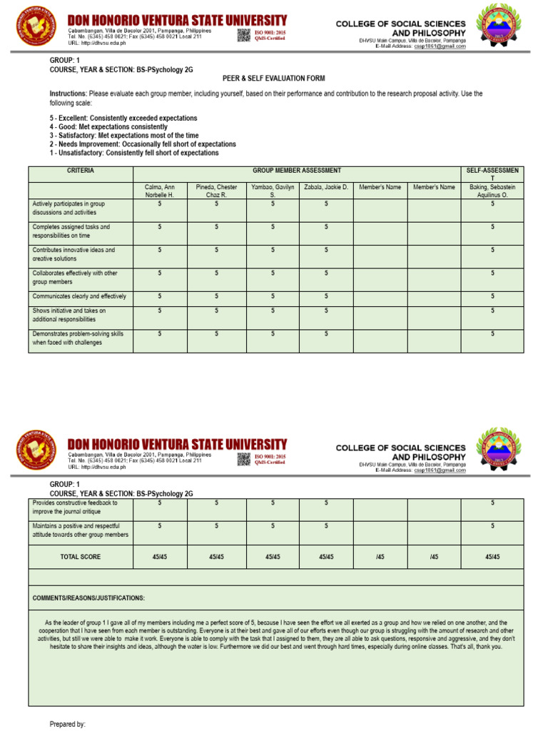 Peer and Self Evaluation 1 | PDF | Behavior Modification | Behavioural ...