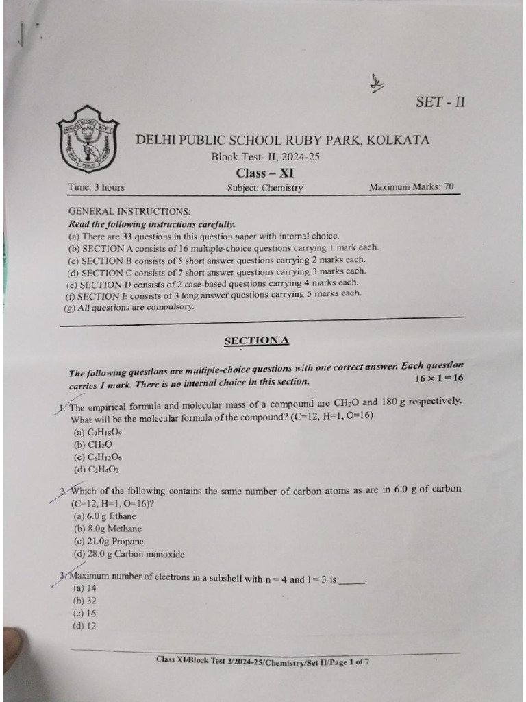 Chemistry BT2 Paper DPS | PDF
