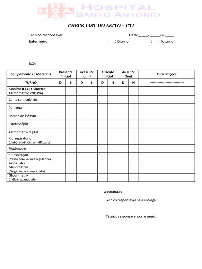 Check List Do Leito | PDF