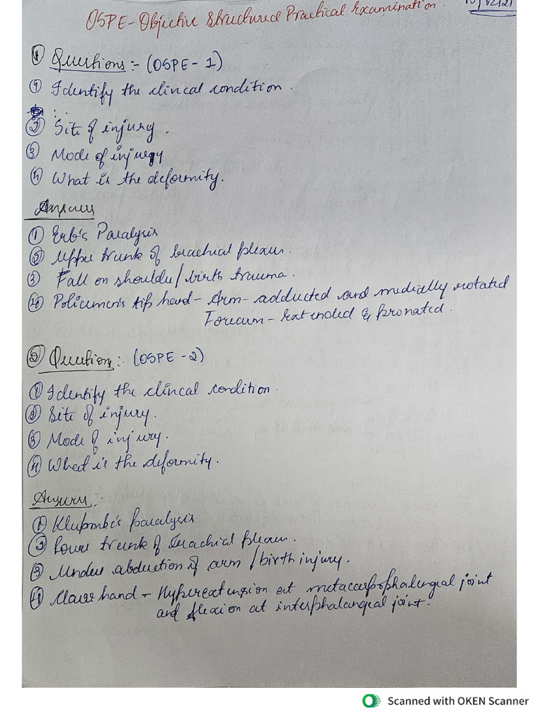 Upper Limb Ospe Answers | PDF