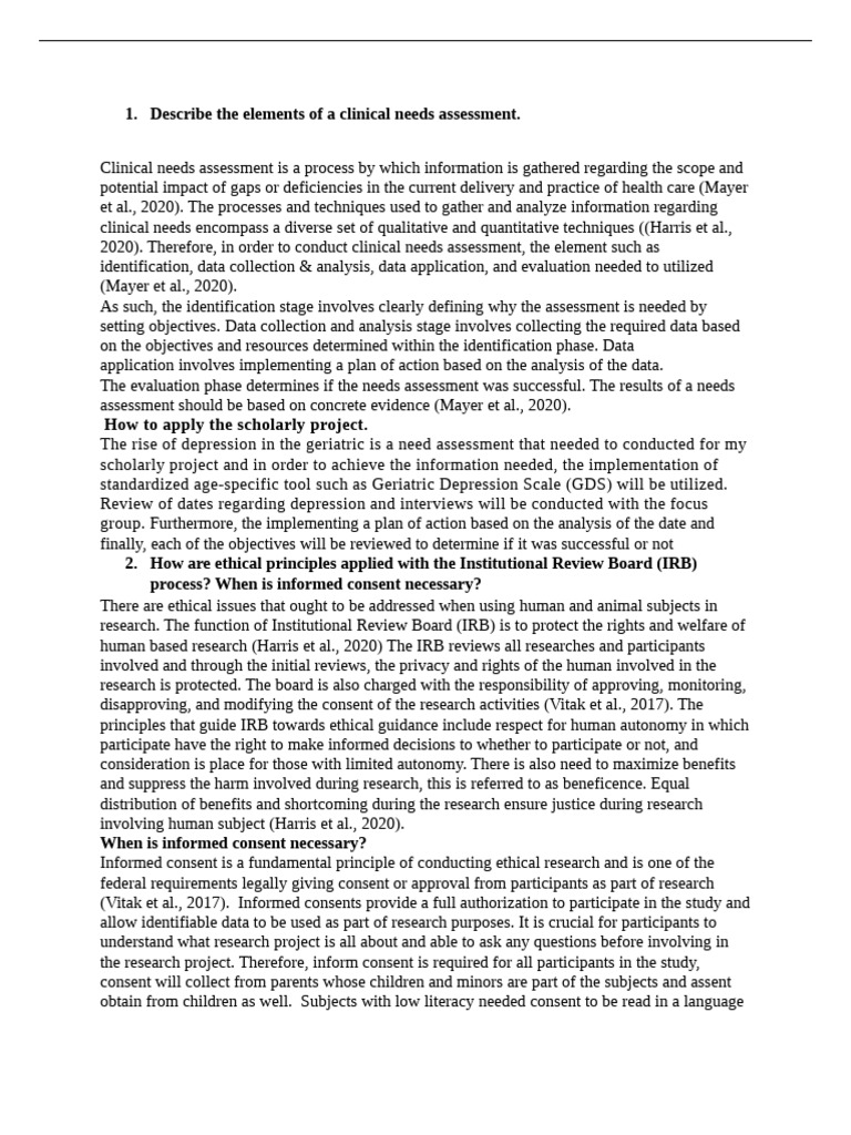 Describe The Elements of A Clinical Needs Assessment | PDF ...