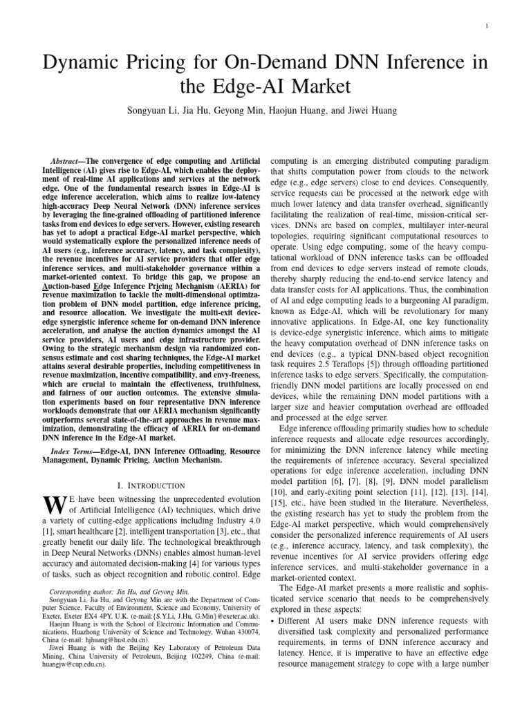 Dynamic Pricing For On-Demand DNN Inference in The Edge-AI Market | PDF | Deep Learning ...