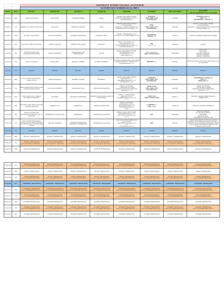 24-25 IPE TEST SCHEDULES Sr-MPC | PDF | Electromagnetic Radiation | Atoms