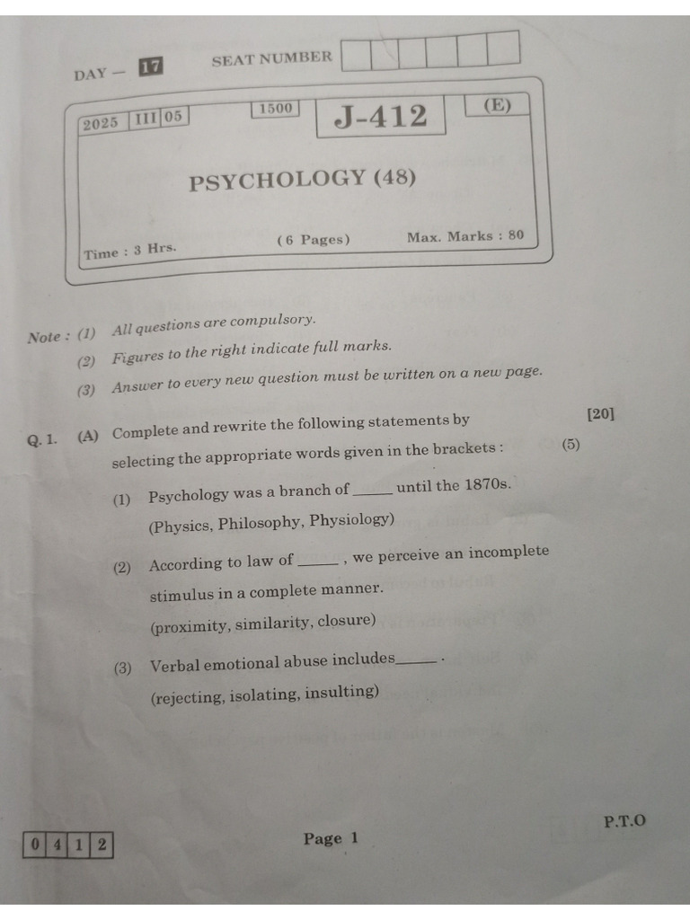 Psychology hsc pyq 2025 | PDF
