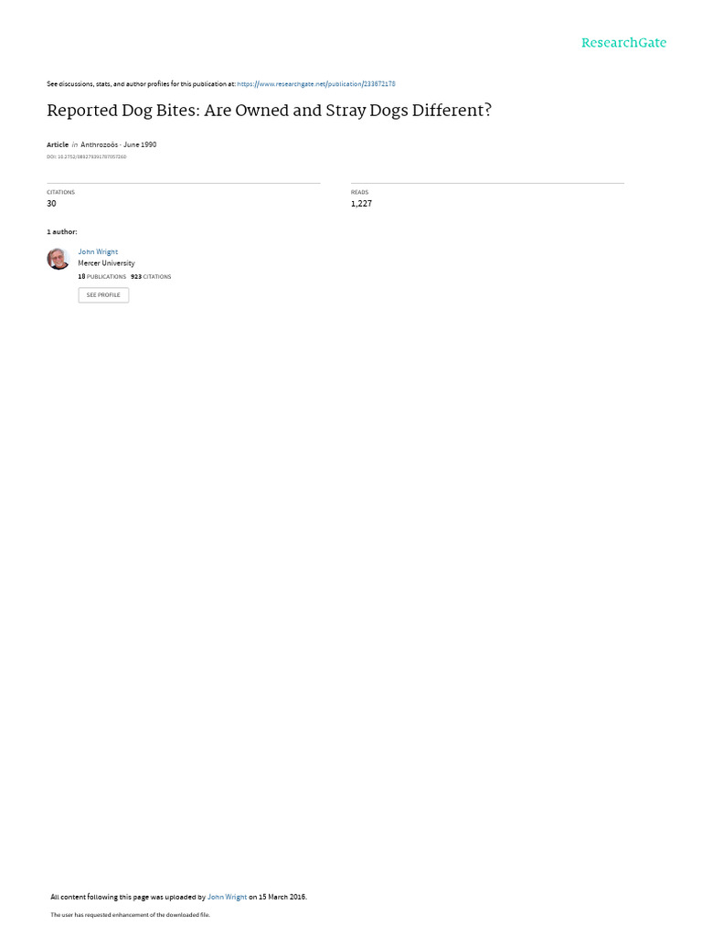 Reported Dog Bites Are Owned and Stray Dogs Different1 | PDF | Dogs ...