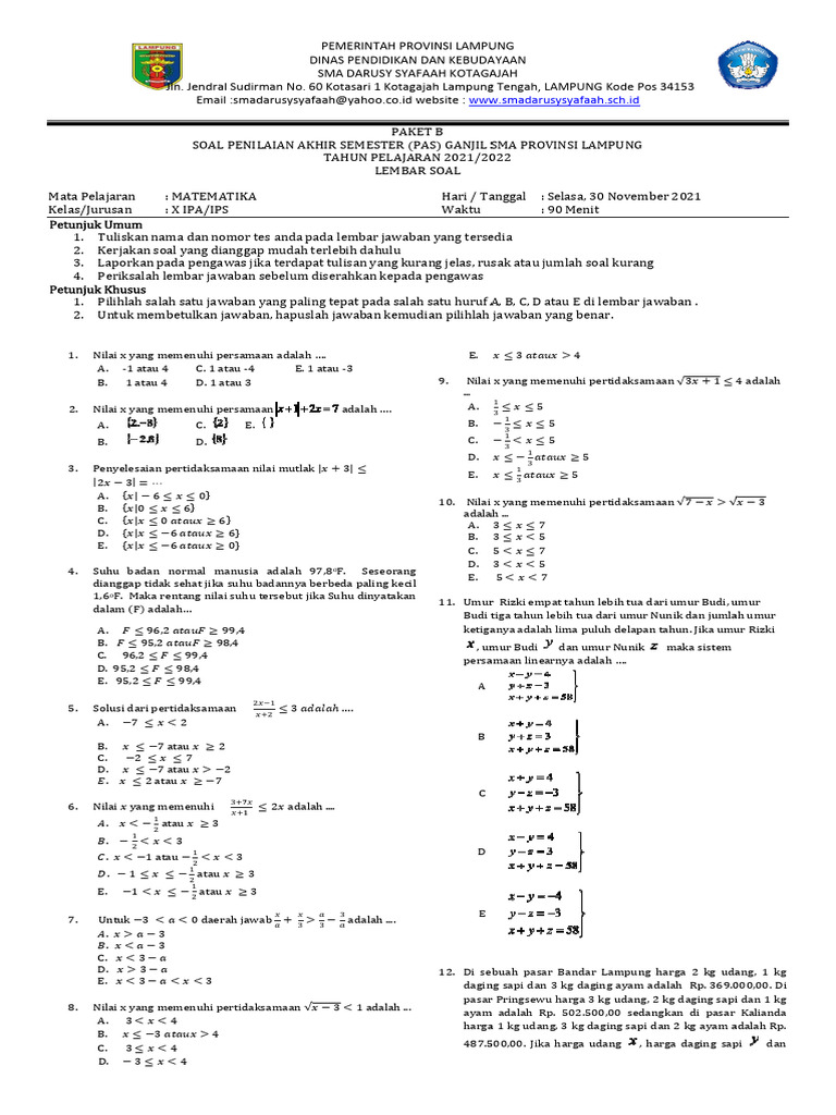 4. Pas Mtk Wajib Kelas x | PDF