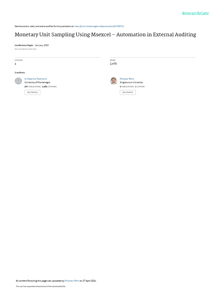Monetary Unit Sampling Using Msexcel - Automation | PDF | Audit | Sampling (Statistics)