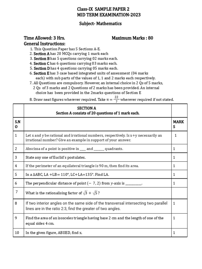9th-MID-TERM-SAMPLE-PAPER-DPS-RKP (1) | PDF | Triangle | Perpendicular
