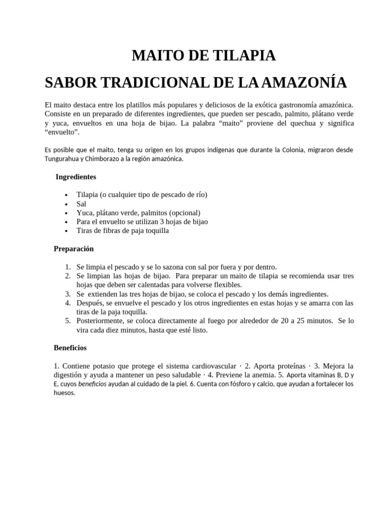 Maito de Tilapia: Tradición Amazónica | PDF