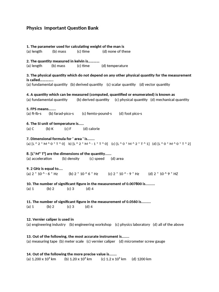 Physics Question Bank for Students | PDF | International System Of ...
